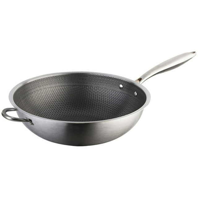 Stainless Steel Wok Honeycomb Structure Frying Pan Double Handles ...