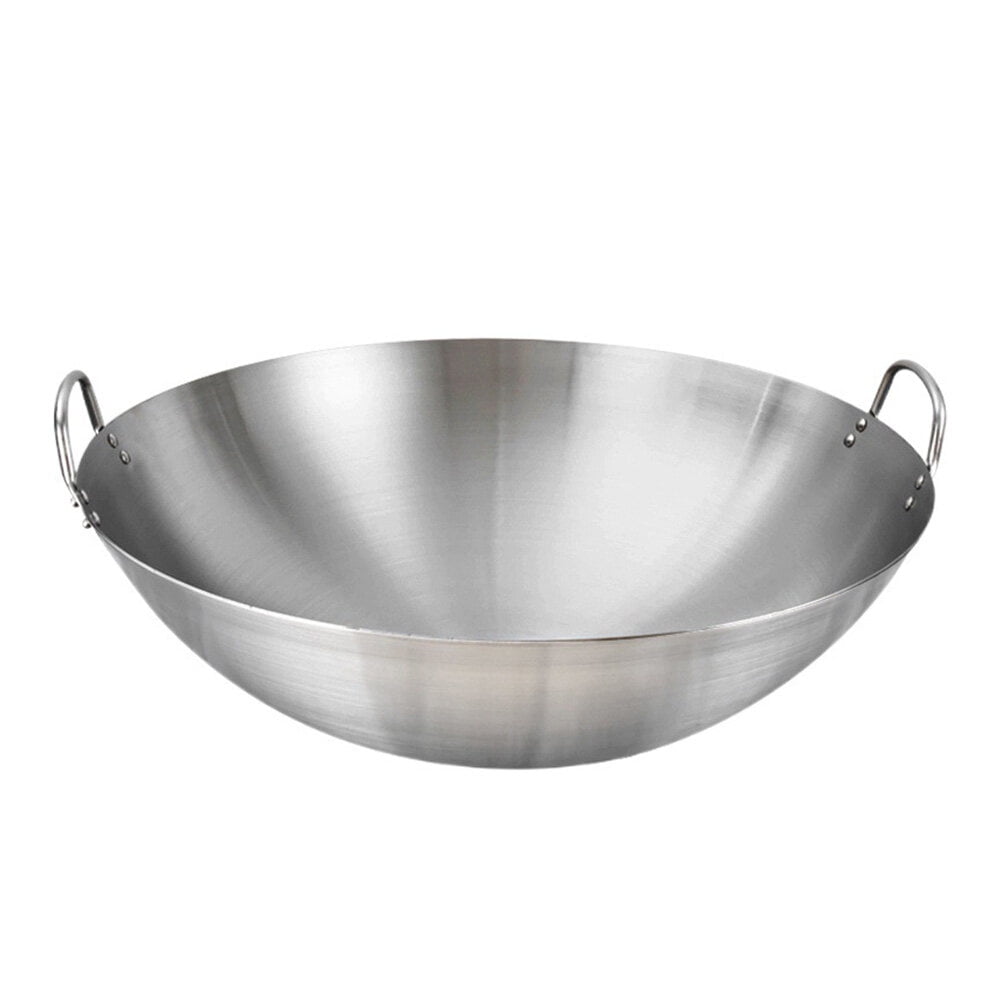 Lithoan Stainless Steel Round Bottom Wok Cookware, Large Fry Pan ...