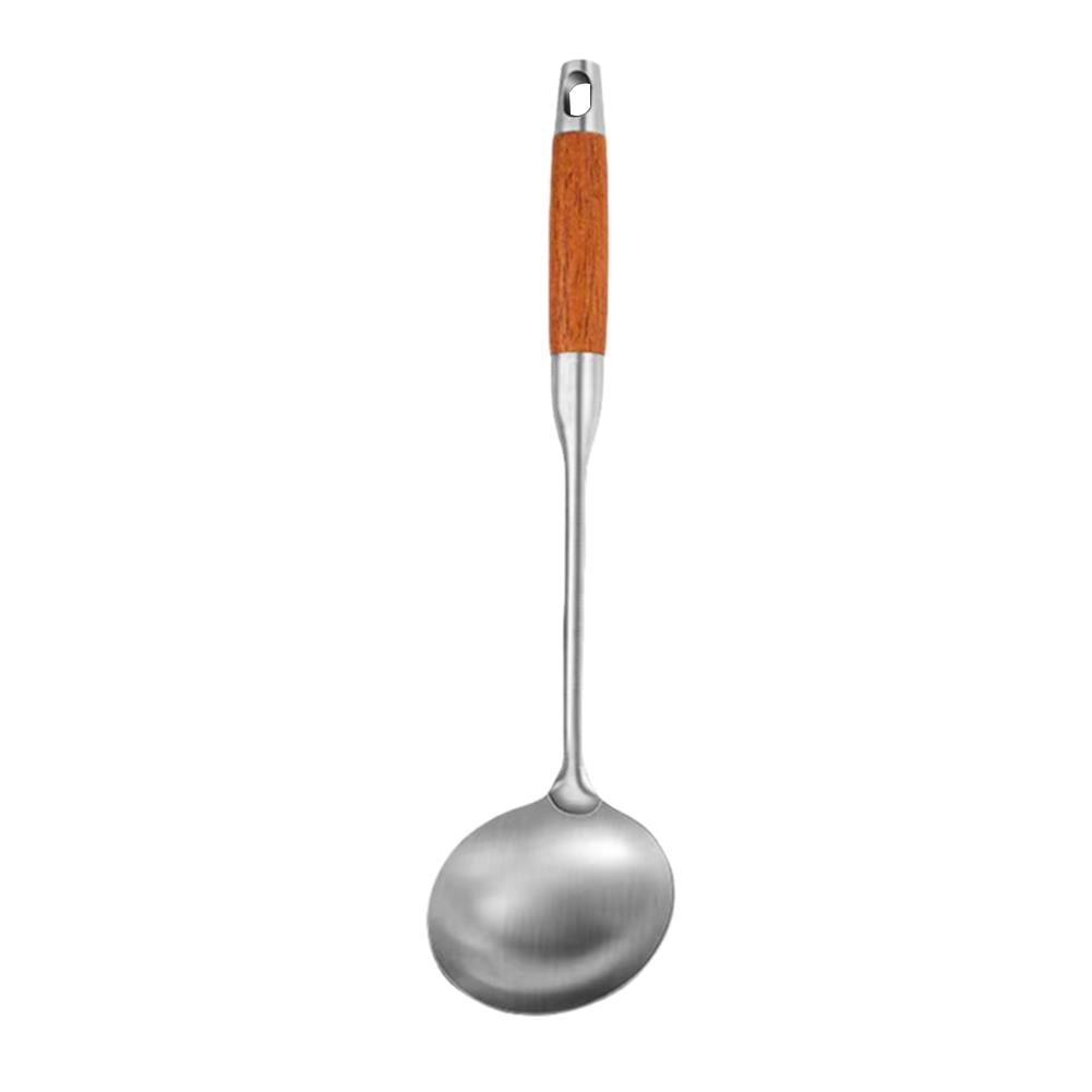 Stainless Steel & Wood Stir-Fry Spatula / Soup Ladle F7T5 Home-use H9O7 ...