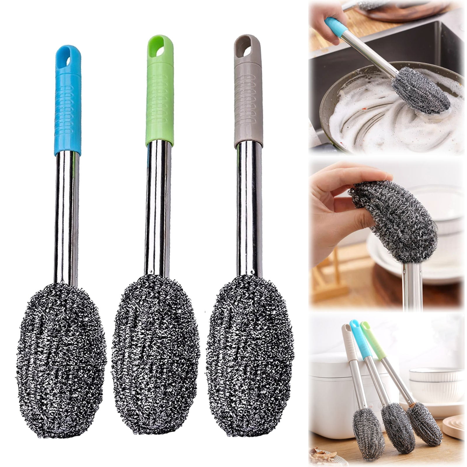 Stainless Steel Wool Scrubber with Long Handle Steel Scrubber Wool Pads ...
