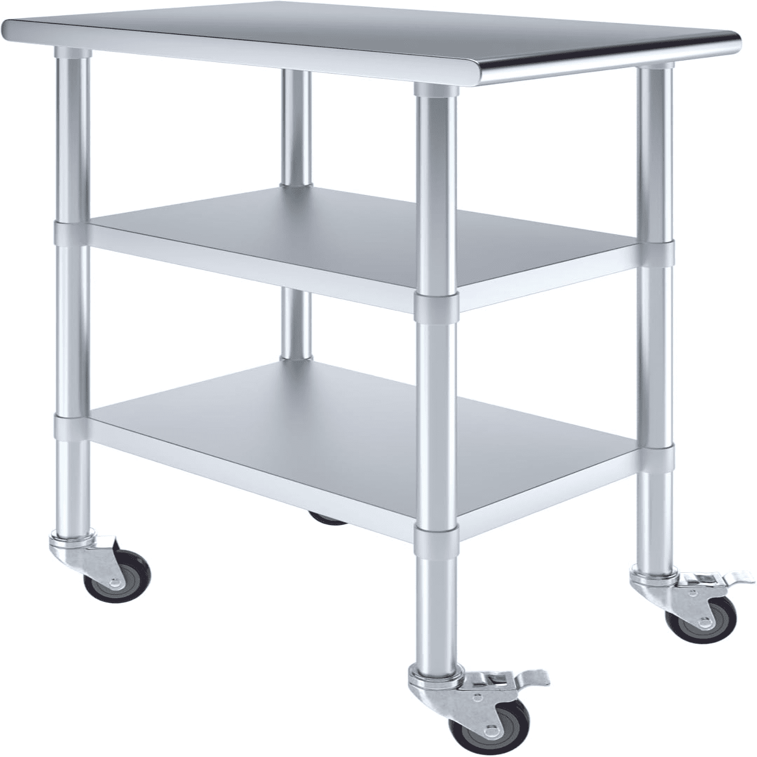 Stainless Steel Work Table with 2 Shelves and Casters | Metal Utility ...