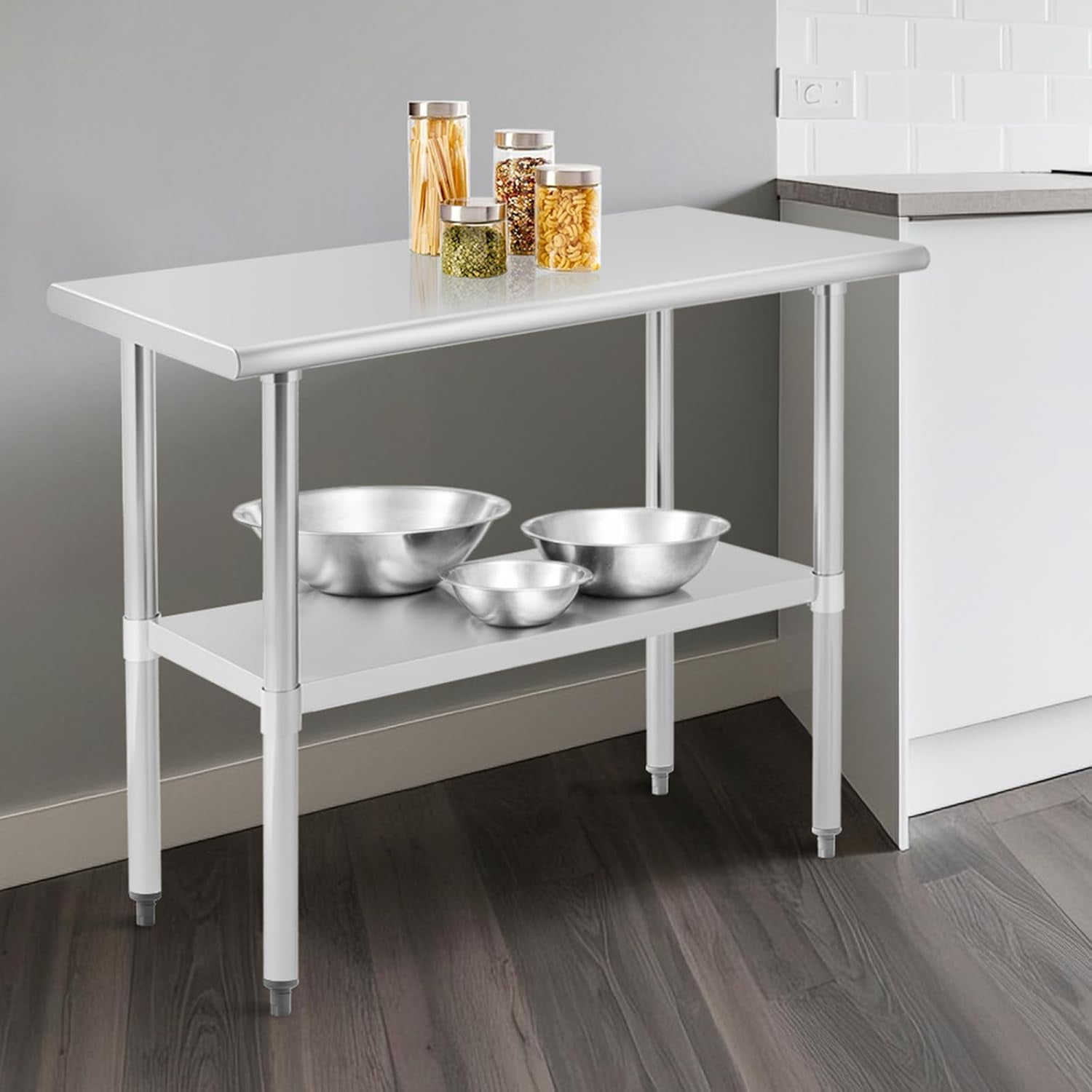 Stainless Steel Work Table,2-Tier Commercial Metal Worktable With ...