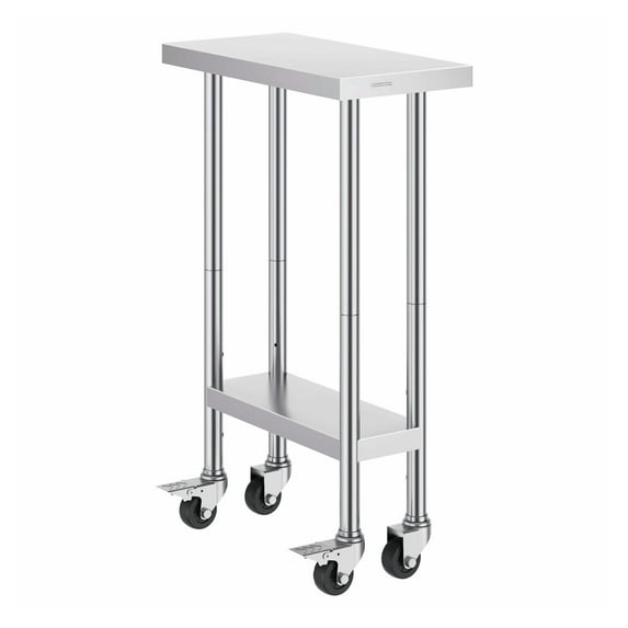 Stainless Steel Work Table 24x12x38 Inch, 4 Wheels, Adjustable Height ...