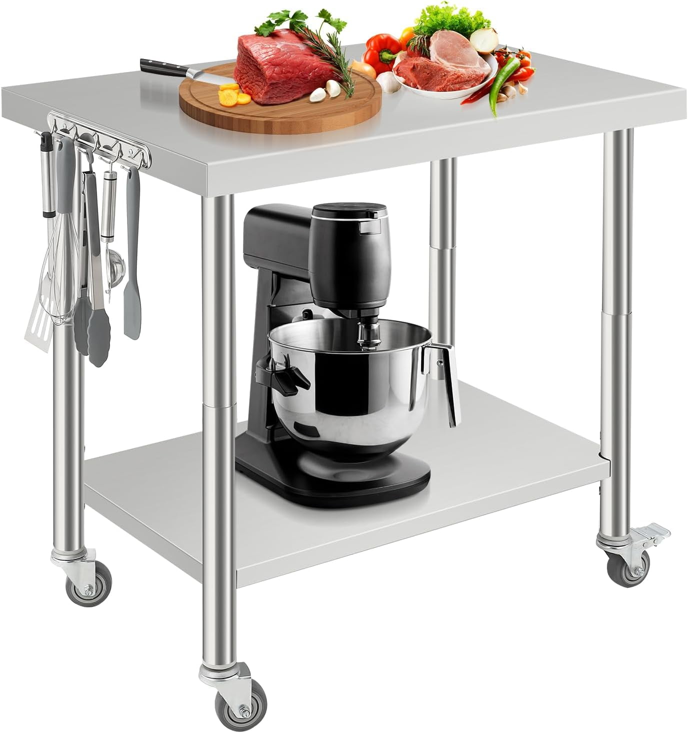 Stainless Steel Work Table Commercial, Heavy Duty Metal Utility Table w ...