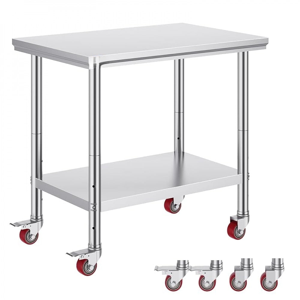 Stainless Steel Work Table with Wheels 24 x 12 x 32 Inch Prep Table ...