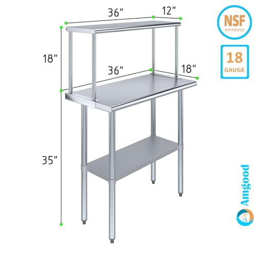 Stainless Steel Work Table with Wide Single Tier Overshelf | Metal ...