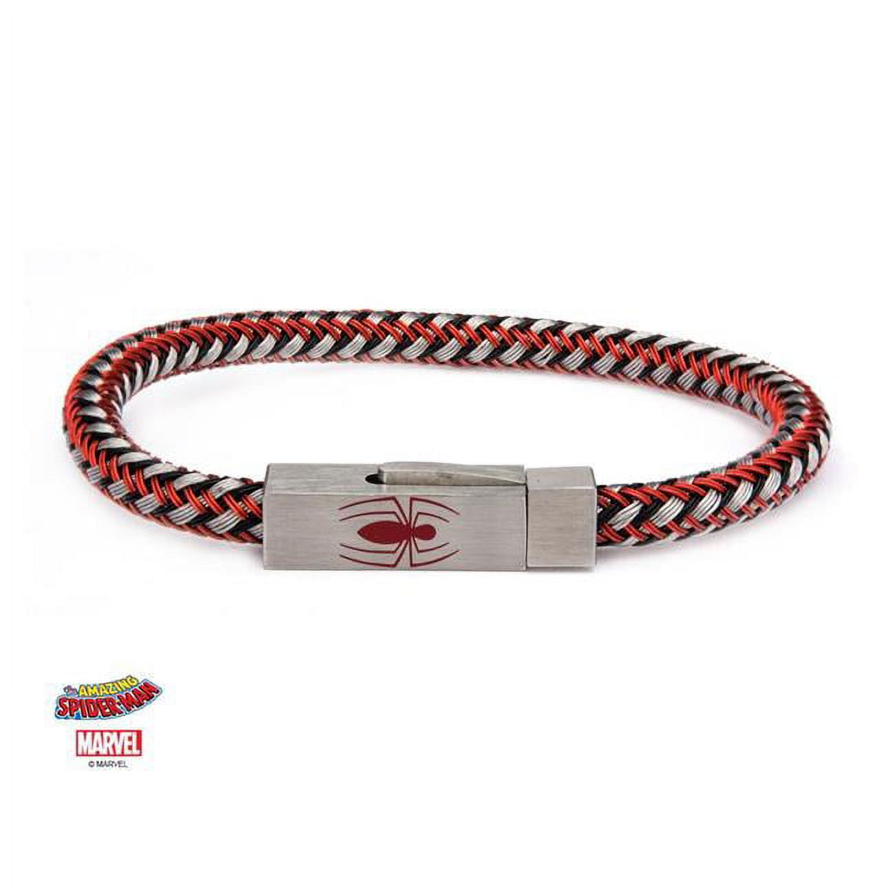Stainless Steel & Woven Leather Spider-Man Bracelet - Walmart.com