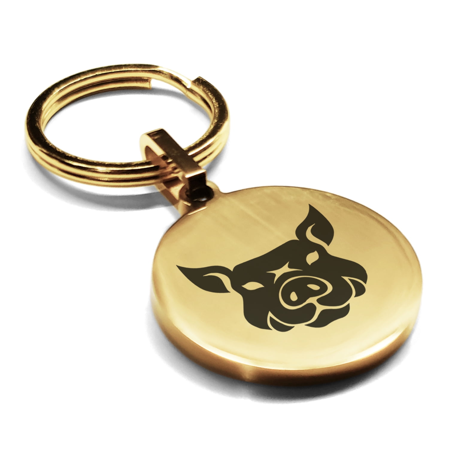 Stainless Steel Year of the Pig Zodiac Round Medallion Keychain Circle ...