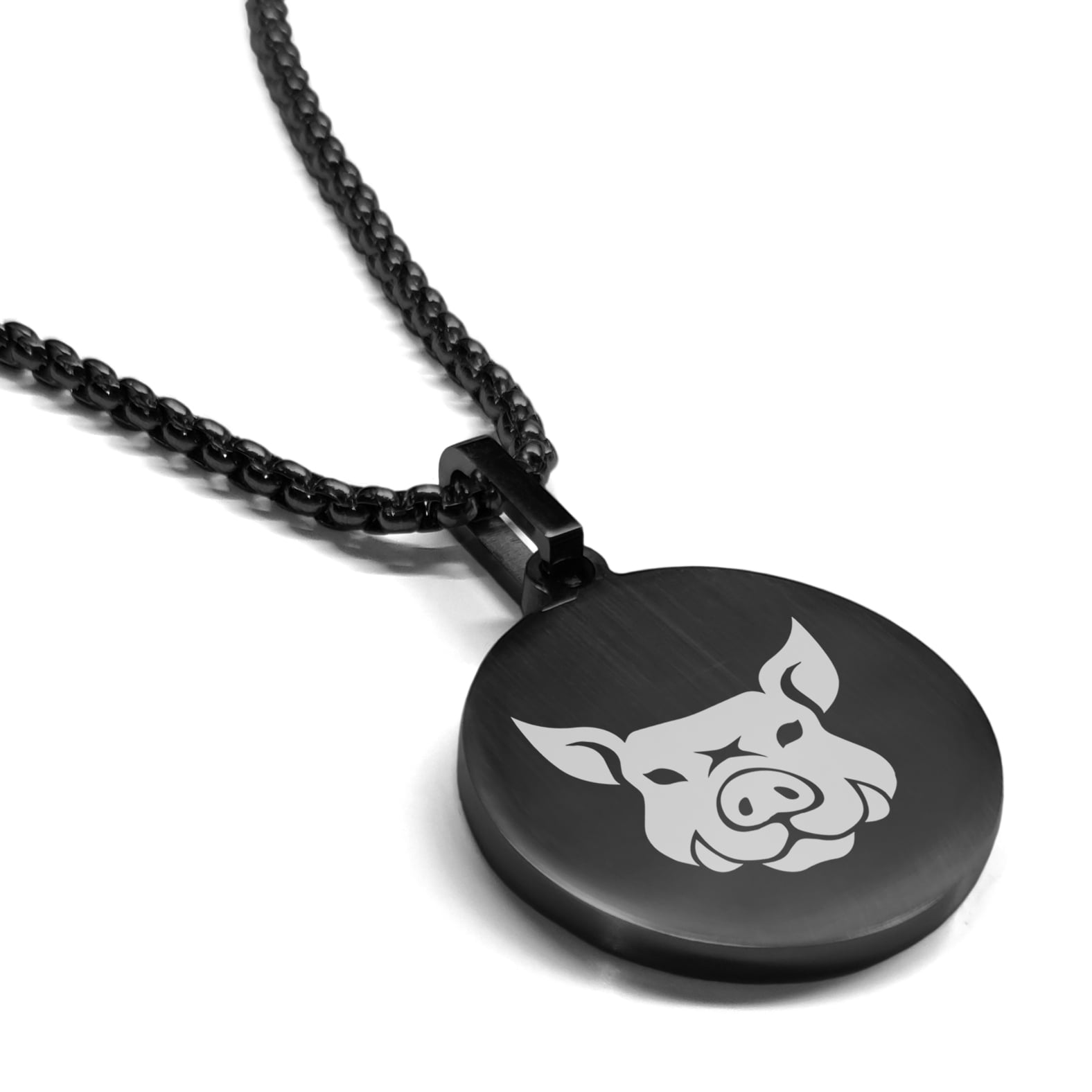 Stainless Steel Year of the Pig Zodiac Round Medallion Pendant Necklace ...