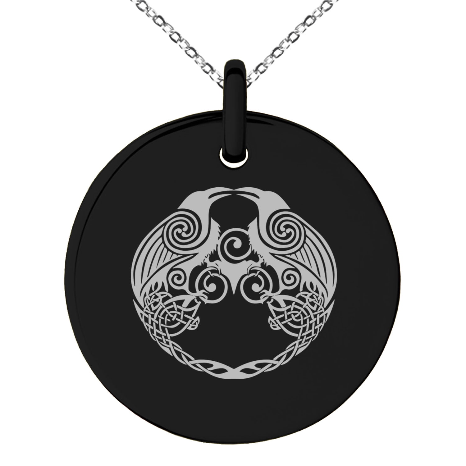 Stainless Steel Yggdrasil Huginn & Muninn Odin's Ravens Engraved Small ...