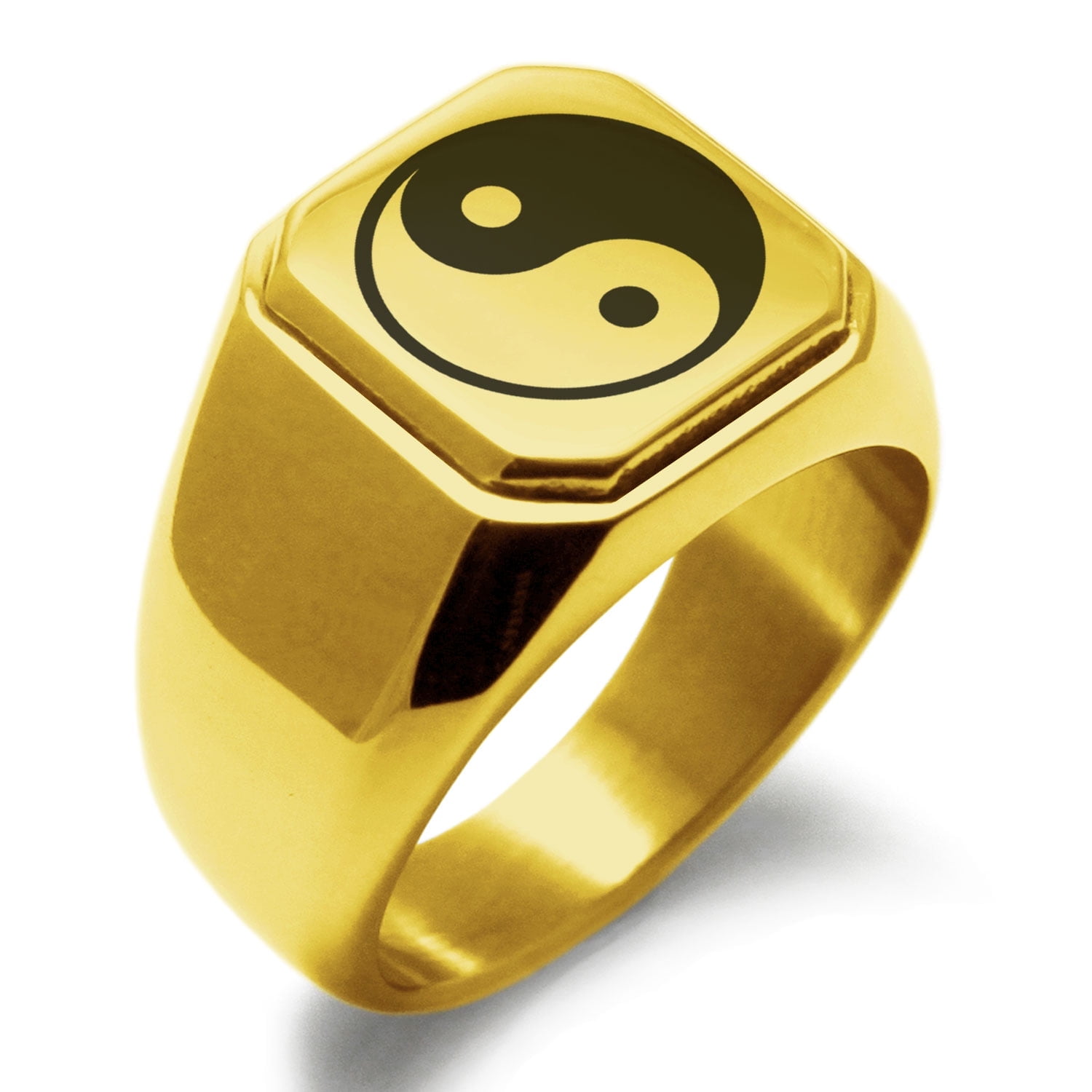 Tioneer Stainless Steel Yin Yang Engraved Square Flat Top Biker Style ...