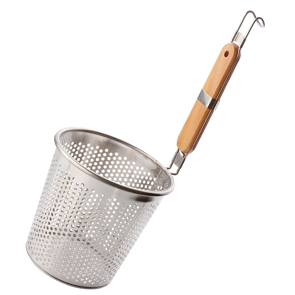 Stainless Steel and Wood Fine Mesh Strainer Basket with Long Handle for ...