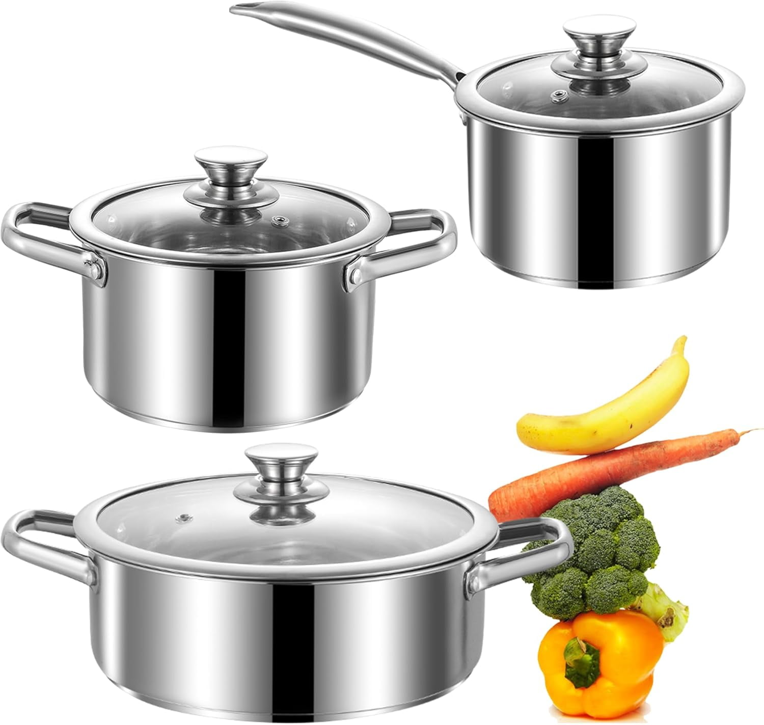Stainless Steel pots and pans set, 6 Piece Nonstick Induction Kitchen ...