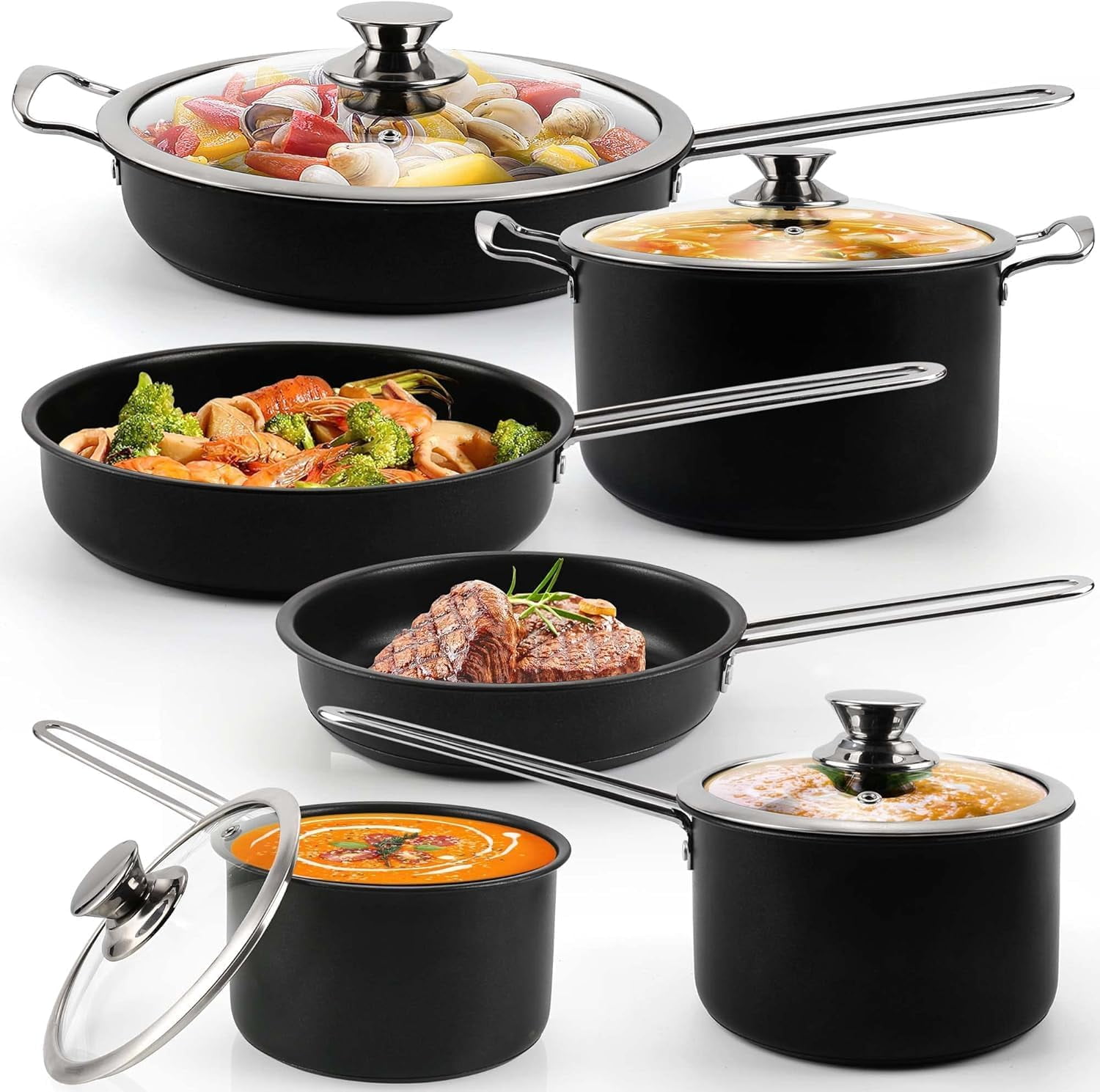 Stainless Steel pots and pans set, 6 Piece Nonstick Kitchen Induction ...