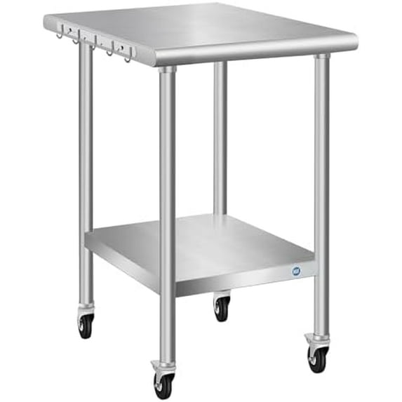 Stainless Table with Wheels 24 x 18 Inch Commercial Stainless Prep ...