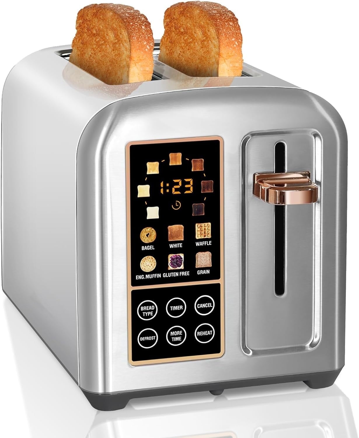 Stainless Toaster LCD Display&Touch Buttons, 6 Bread Selection, 7 Shade ...