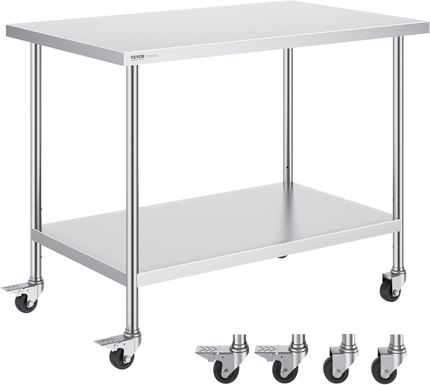 Stainless Work Table x x Inch with Wheels Adjustable Height Levels ...