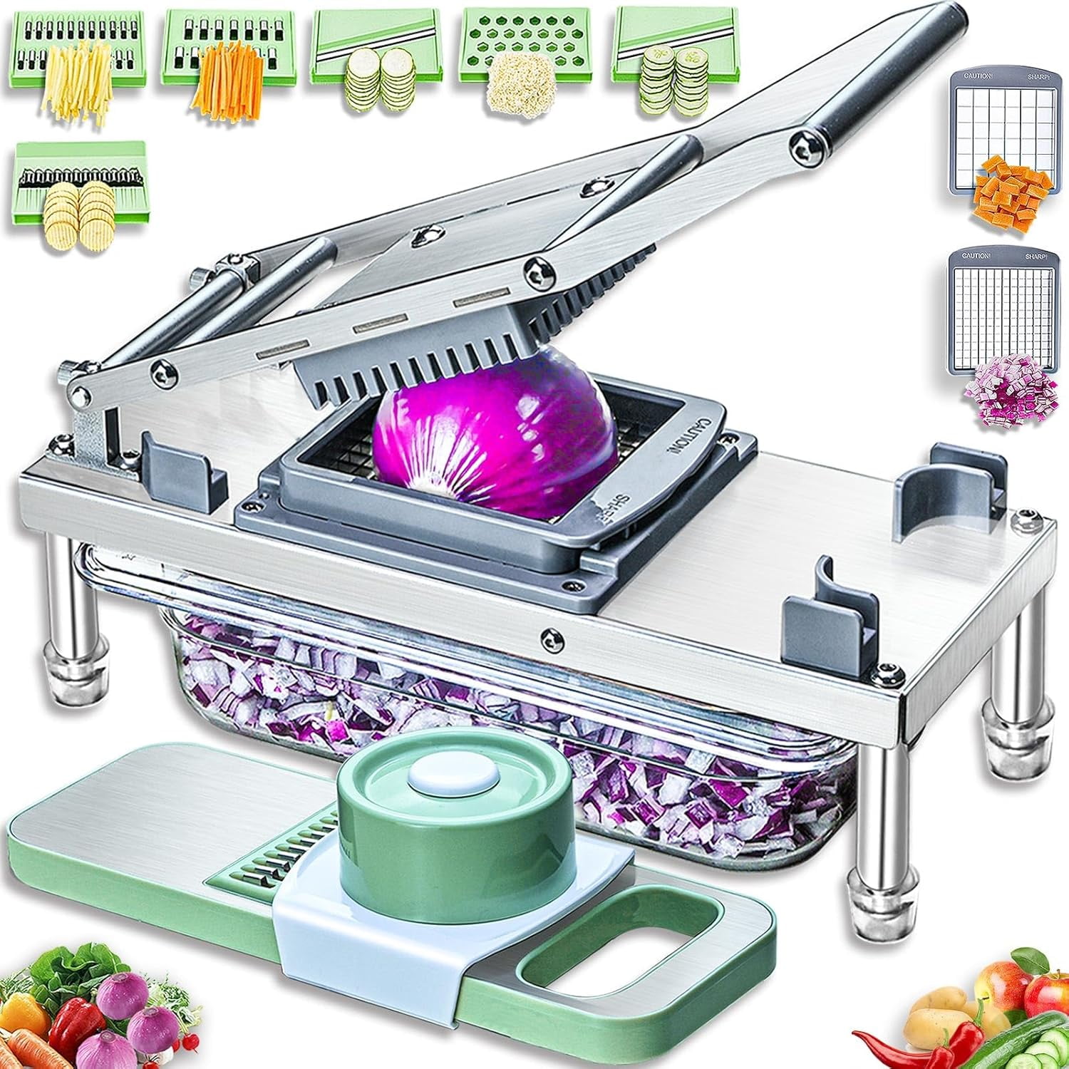 Stainless steel Vegetable Chopper, Veggie Chopper With 8 Blades, Onion ...