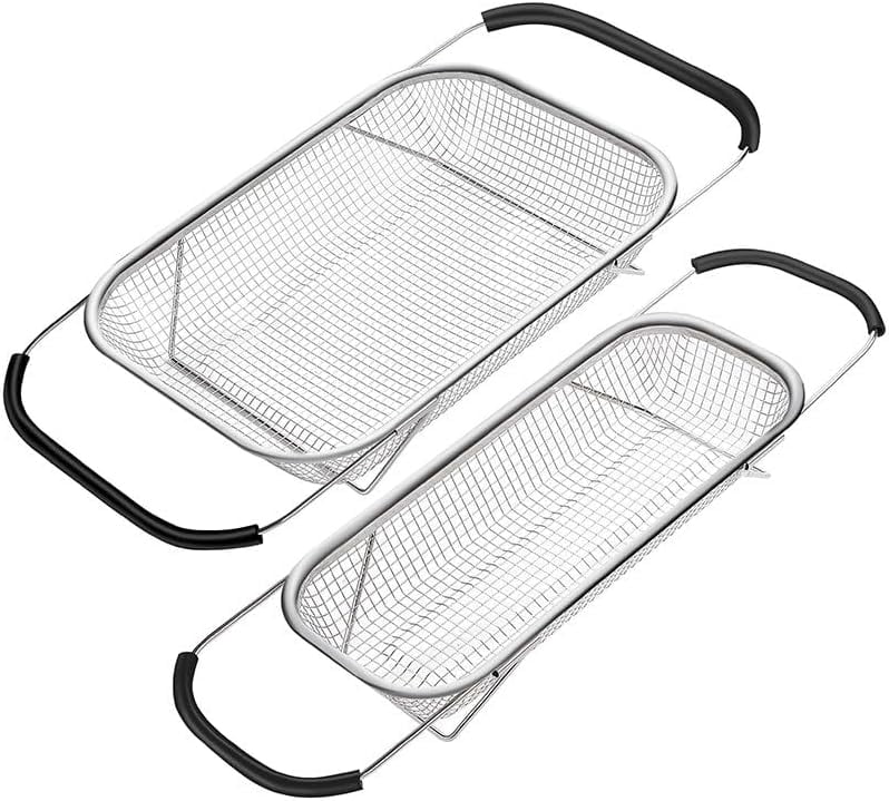 Stainless steel drain basket 6 Quart Strainer Basket, Expandable Rubber ...