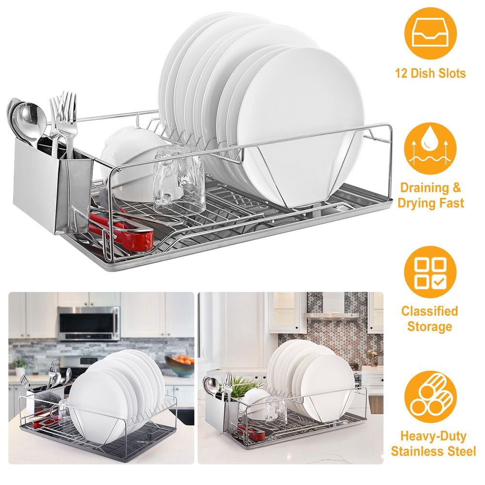 Stainless steel kitchen dish drain rack, countertop bowl rack, knife ...