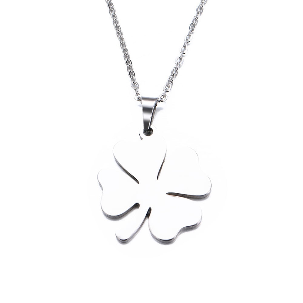Stainless steel lucky four-leaf clover necklace, simple personality ...