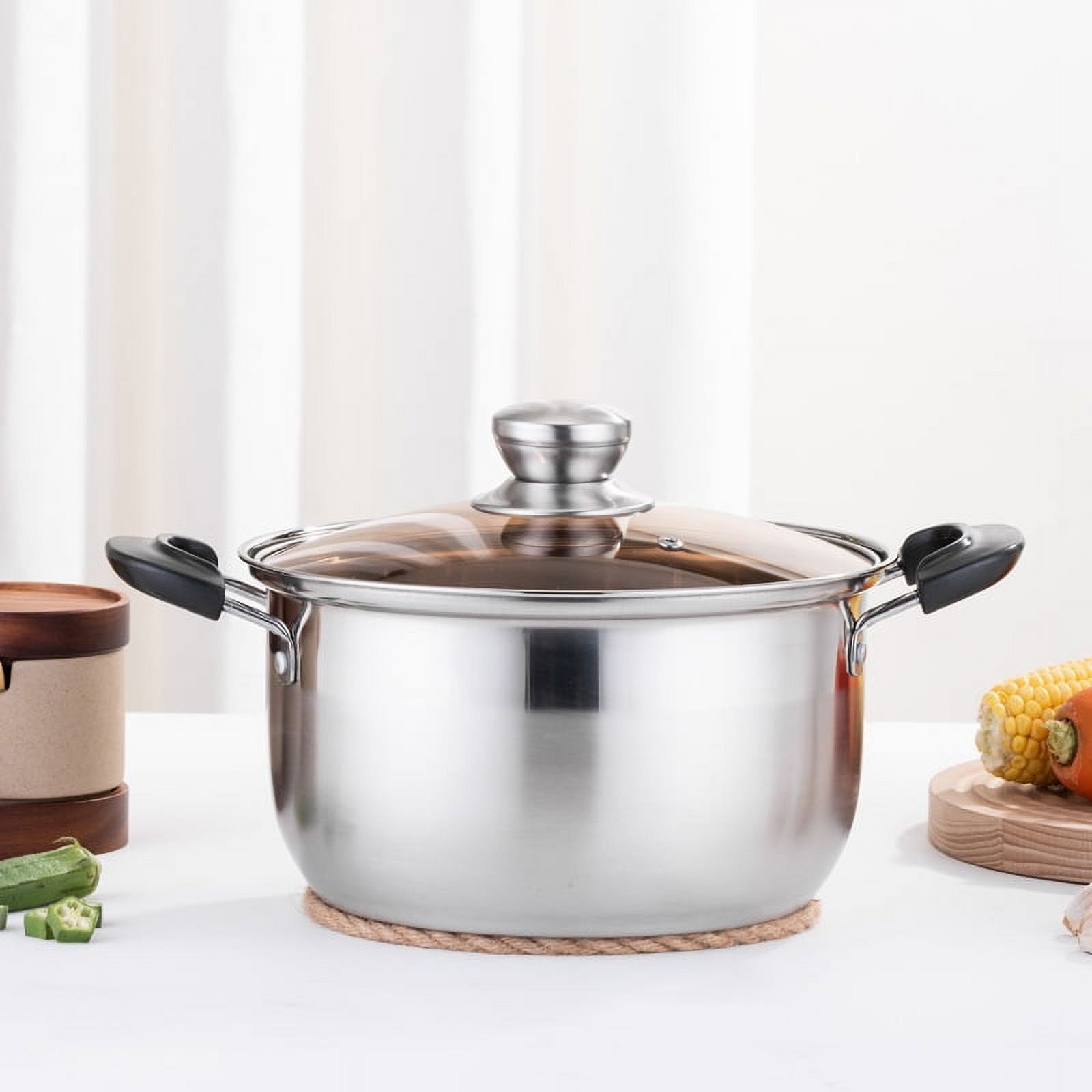 Stainless steel metal stock pot with glass lid, suitable for cooking ...