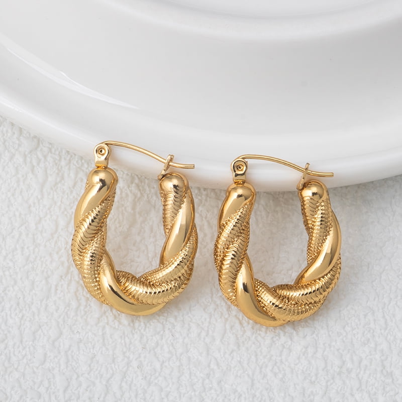 Stainless steel simple niche fashion retro double twist U-shaped women ...