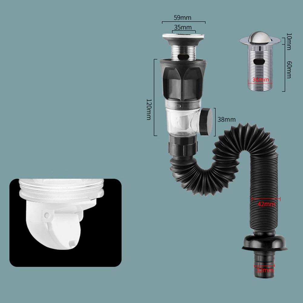 Stainless steel washbasin deodorant drain pipe set straight wall drain ...