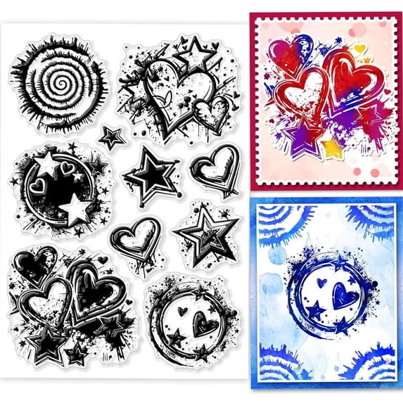 Stains Background Clear Stamps 8.3x5.8 inch Circle Heart Star Graffiti ...