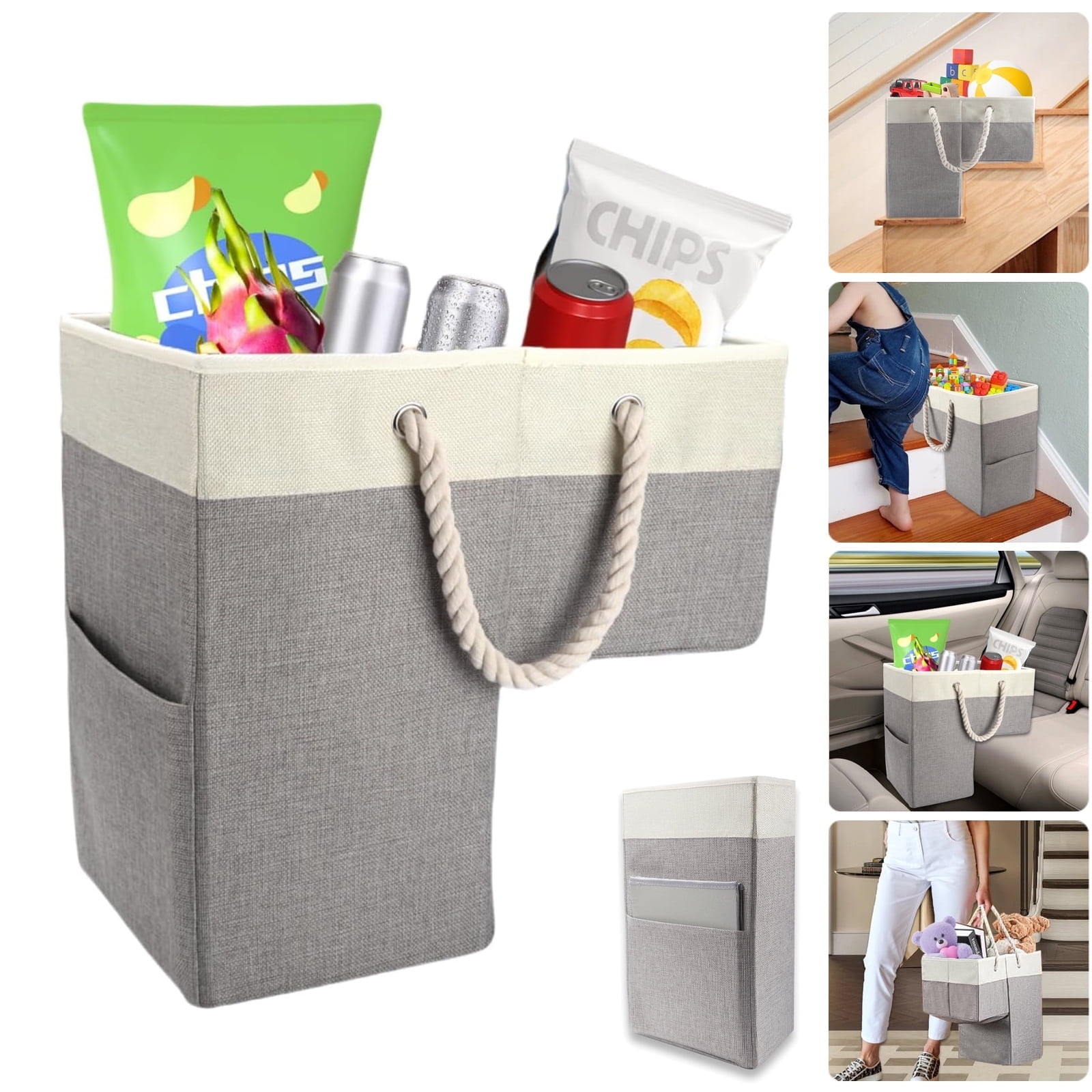 16" Stair Basket for Stairs, Foldable Staircase Storage Organizer with ...