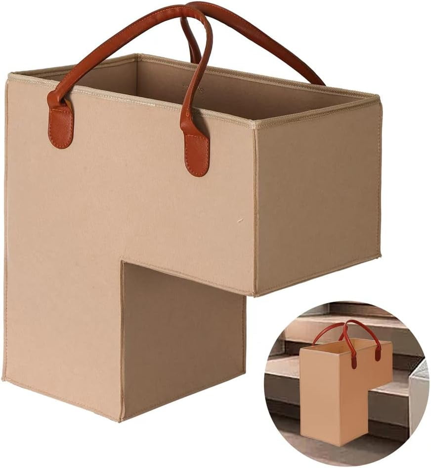 Stair Basket with Leather Handles,Premium Felt Staircase Baskets for ...