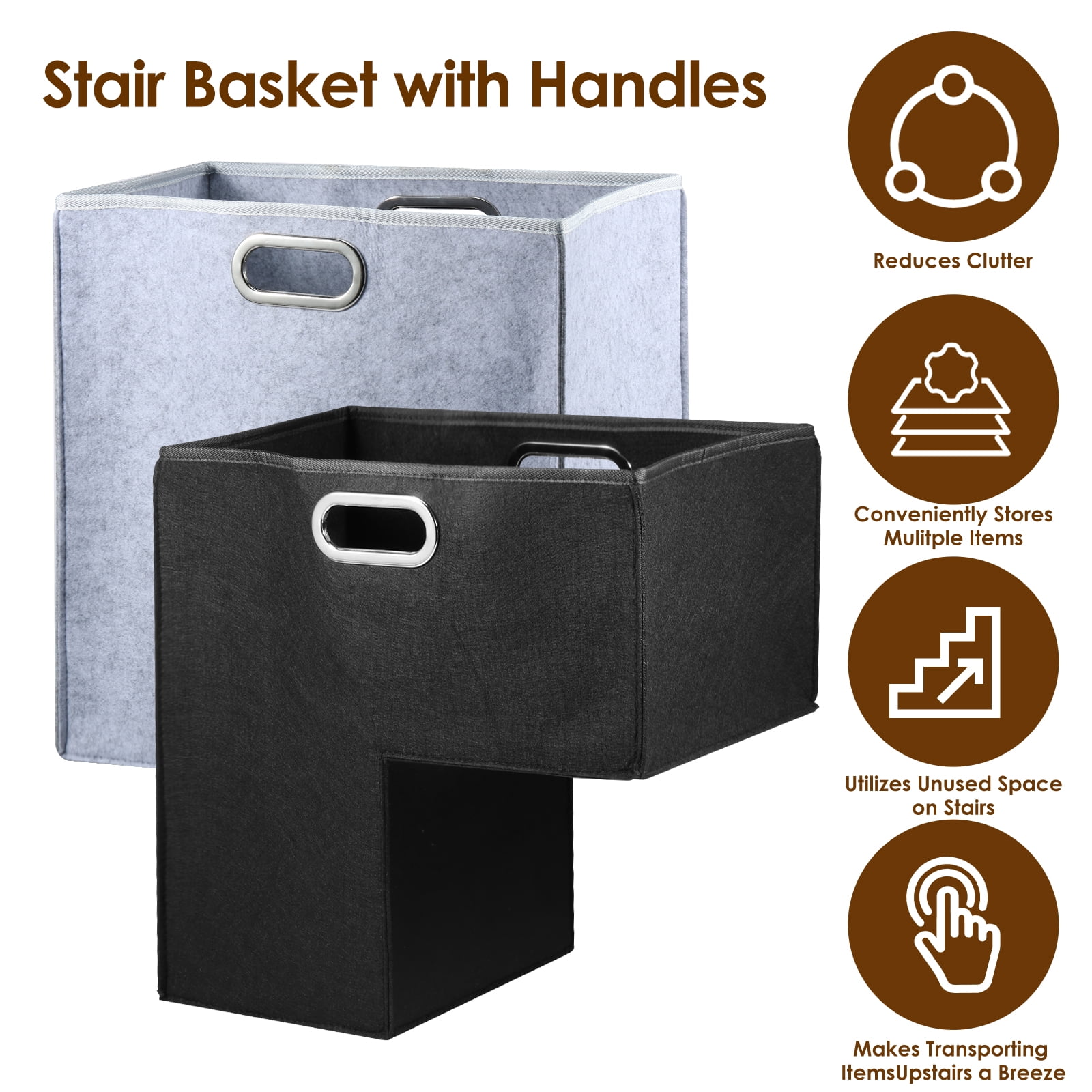 Stair Basket with Leather Handles Premium Felt Staircase Baskets for ...