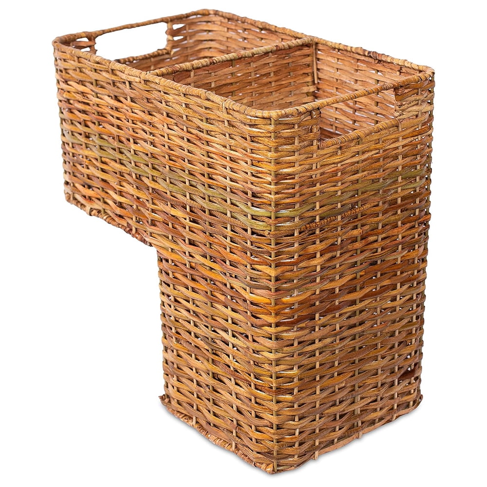 Stair Basket - Natural Brown Organizer Baskets, Sturdy Cut Out Handles ...