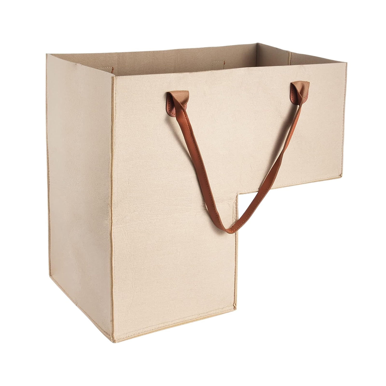 Stair Basket with Leather Handles Felt L-Shape Large Capacity Stair ...