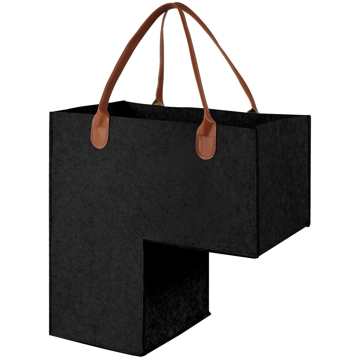 Stair Basket with Leather Handles Felt L-Shape Large Capacity Stair ...