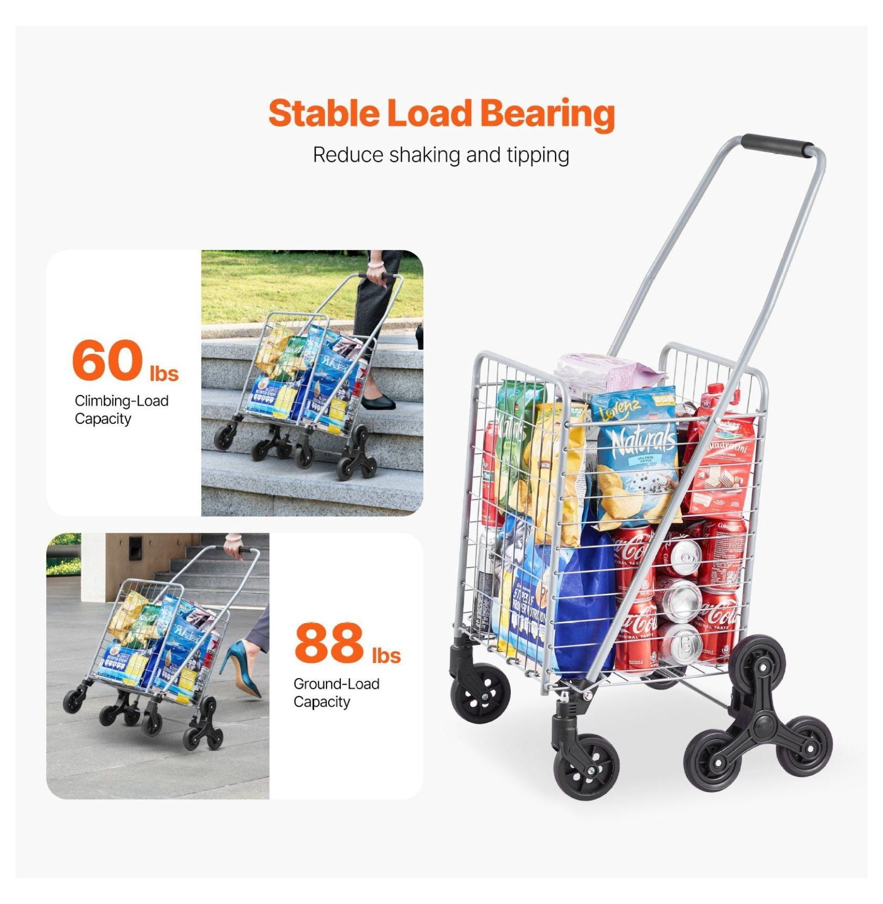 Stair Climbing Cart 45L - Folding Utility Shopping Cart with Wheels ...