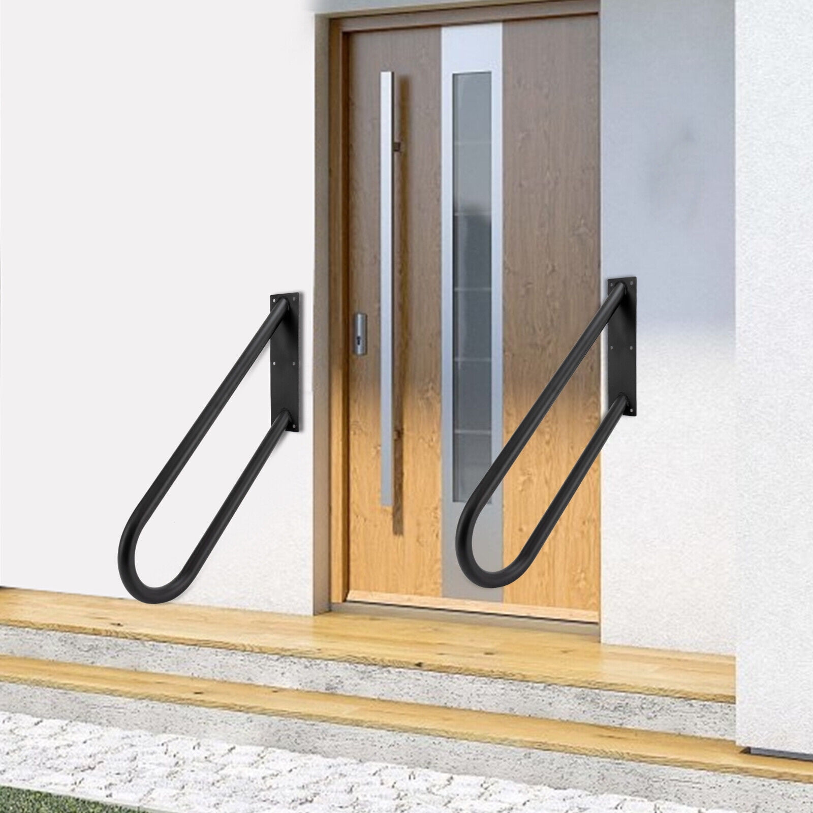 Stair Handrail 2 Pack Black Iron Wall Mount Pipe Handrail Non-Slip ...