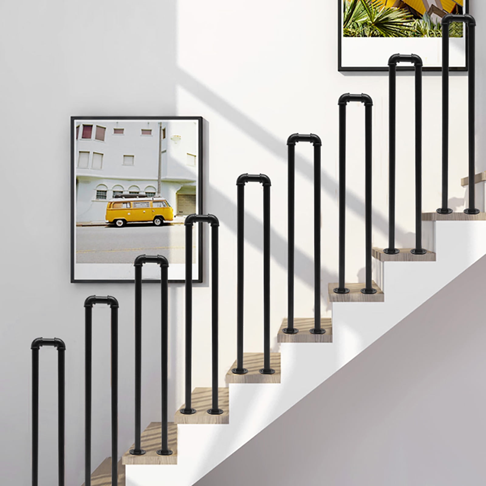 Stair Handrail Black U-Shaped Industrial Wrought Iron Railing Non-Slip ...