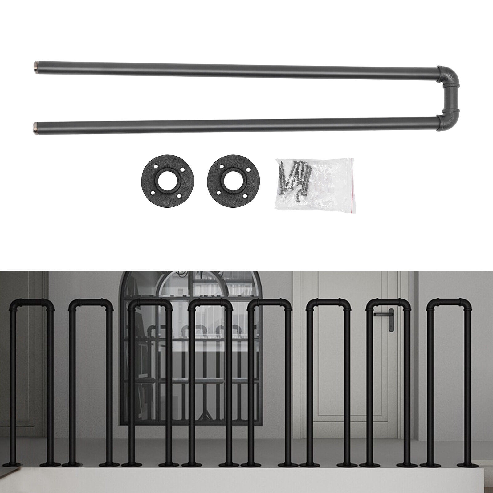 Stair Handrail Black U-Shaped Industrial Wrought Iron Railing Non-Slip ...