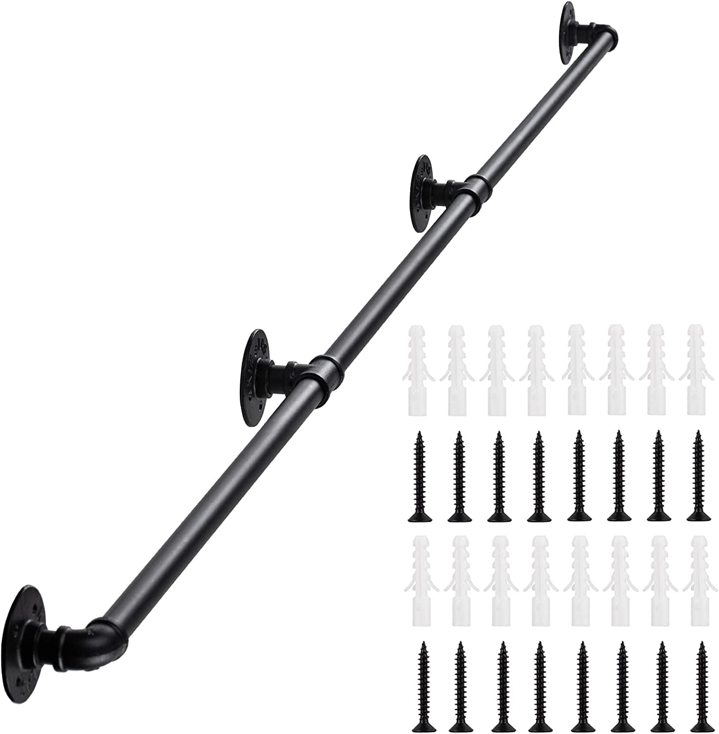 Stair Handrail for Indoor Stairs - Wall Mount Industrial Iron Pipe ...