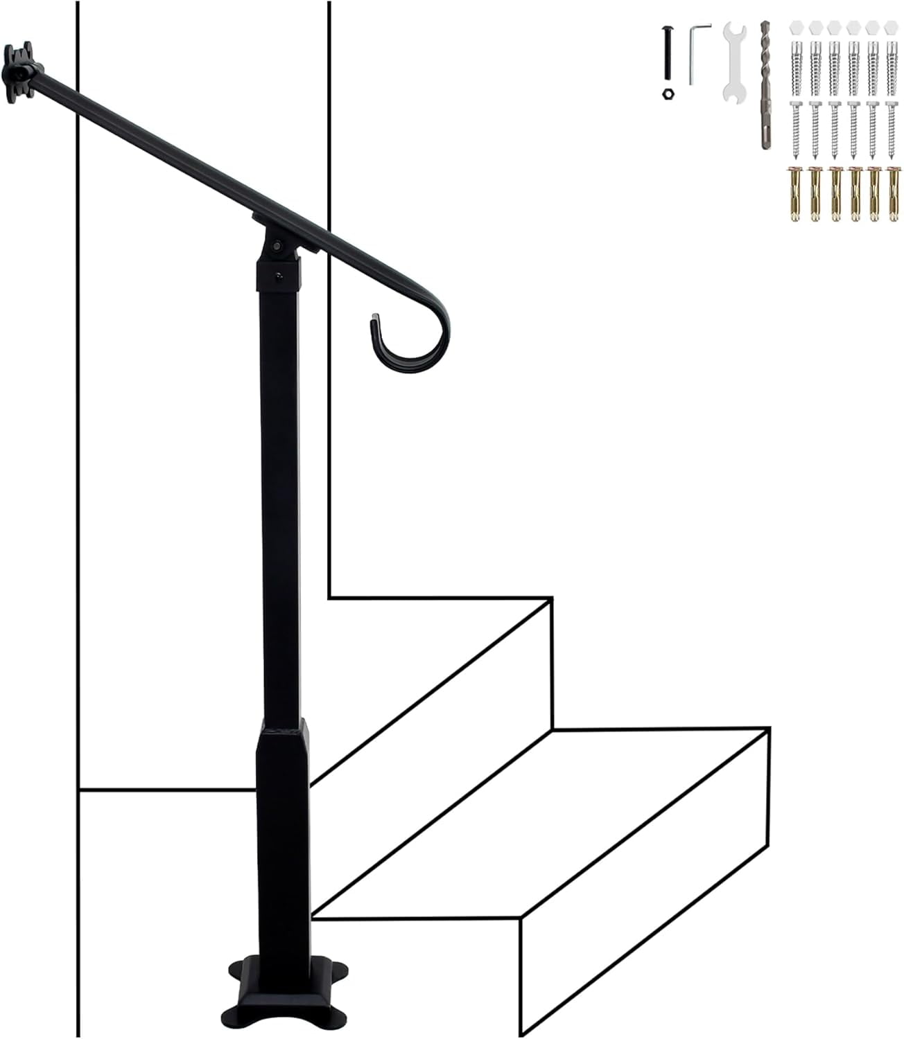 Stair Handrail Wrought Iron, Step Handrail Safety Non-Slip and Rust ...