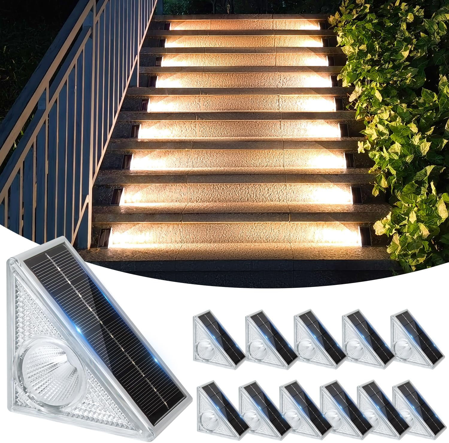 Stair Lights Outdoor 12 Pack,10 Color Modes Solar Step Lights for ...