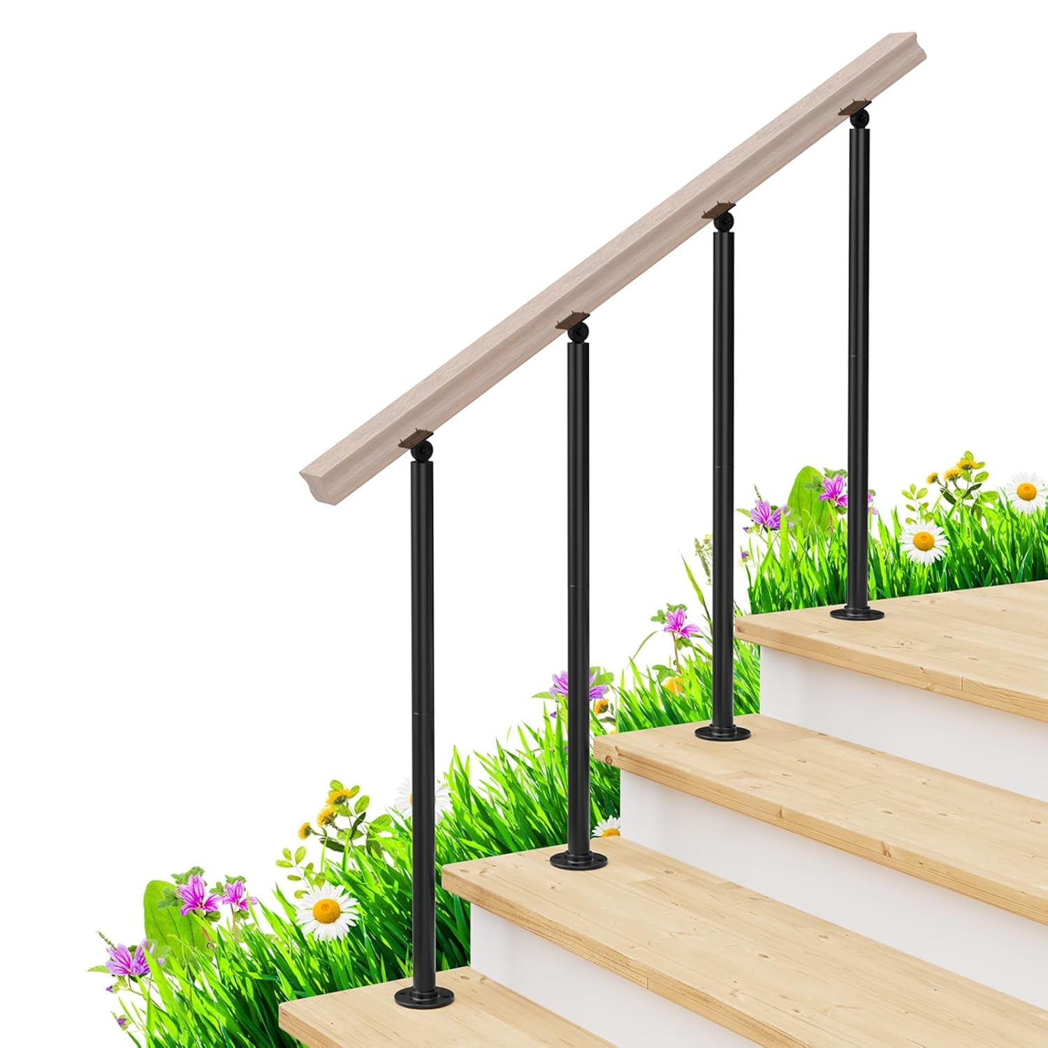 Stair Railing Indoor 4 Pack Black Metal Stair Post, 270°Adjustable ...