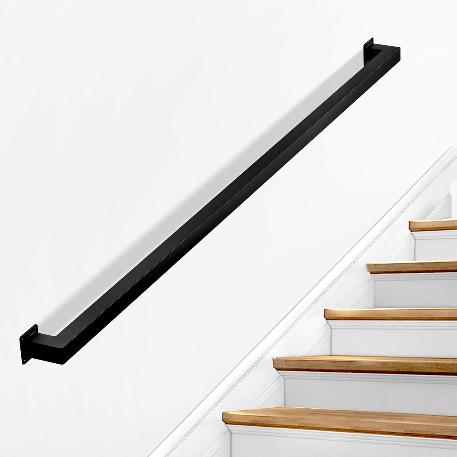 Stair Railing Indoor - Handrails for Stairs, 1ft Black Metal Staircase ...