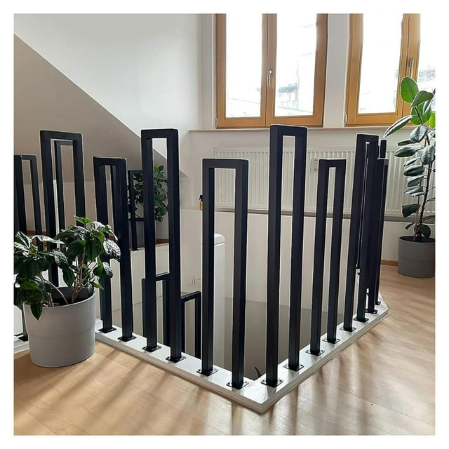 Stair Railing U Shaped, Black Metal Stair Handrail Kit, Hand Rails for ...