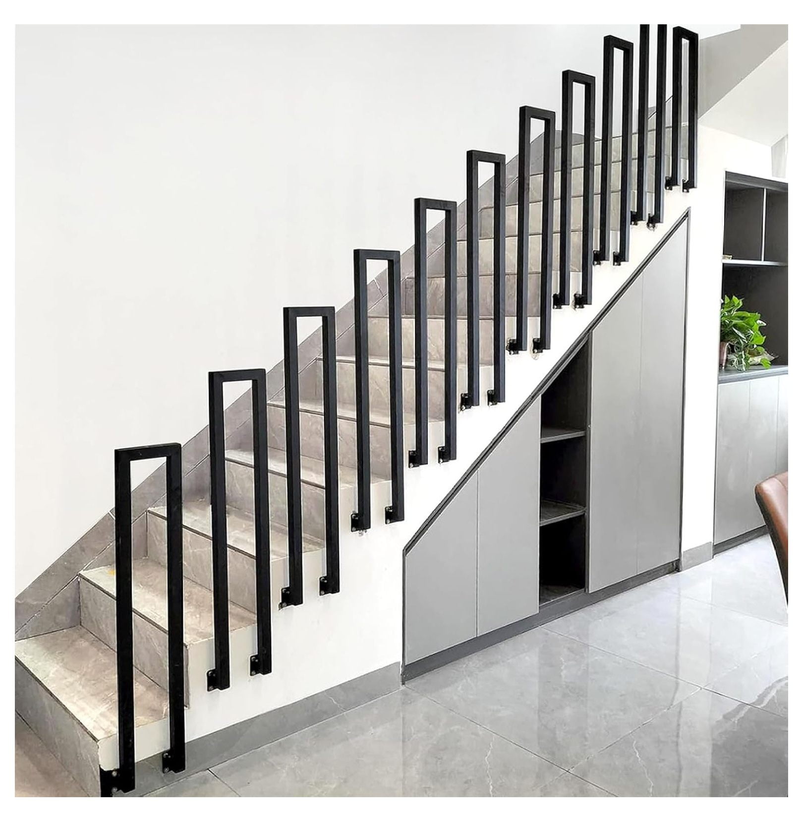 Stair Railing U Shaped, Black Metal Stair Handrail Kit, Hand Rails for ...