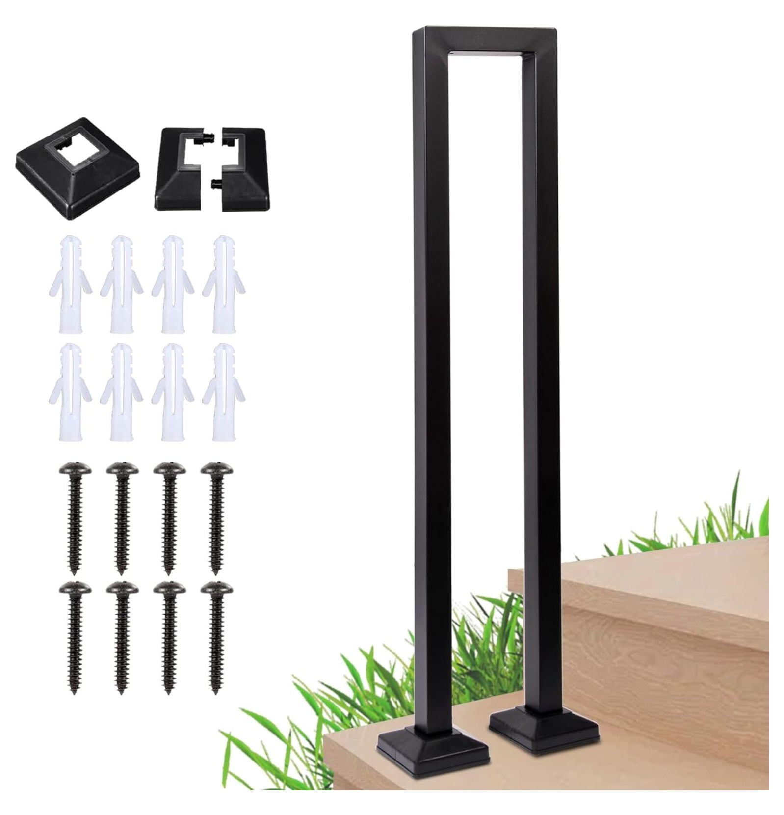 Stair Railing U Shaped, Black Metal Stair Handrail Kit, Hand Rails for ...