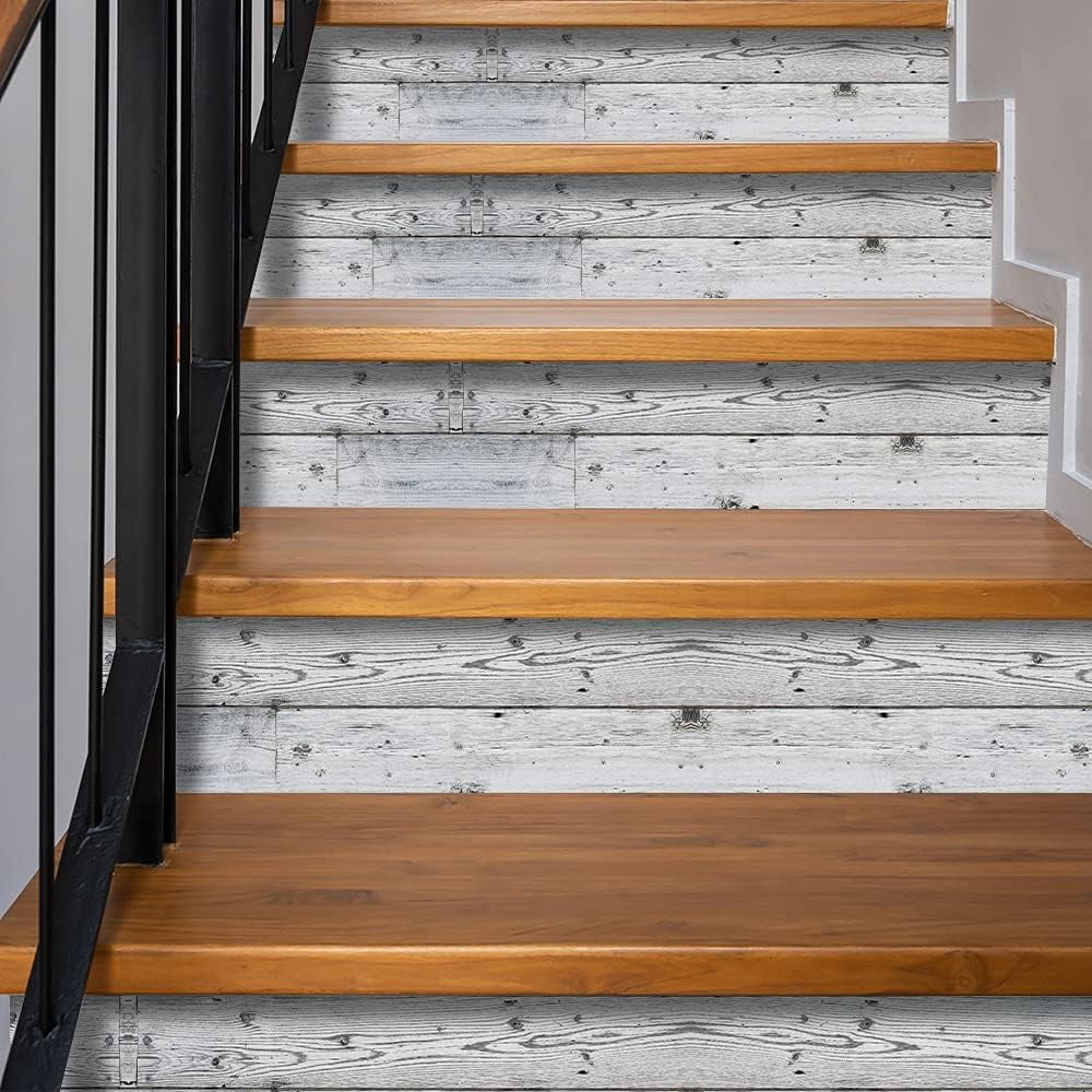 Stair Riser Sticker Peel and Stick Gray Wood Grain Contact Paper Self ...
