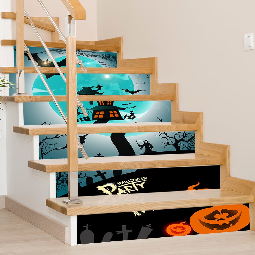 Stair Risers Stickers - Halloween Bat Castle Wall Sticker Peel and ...