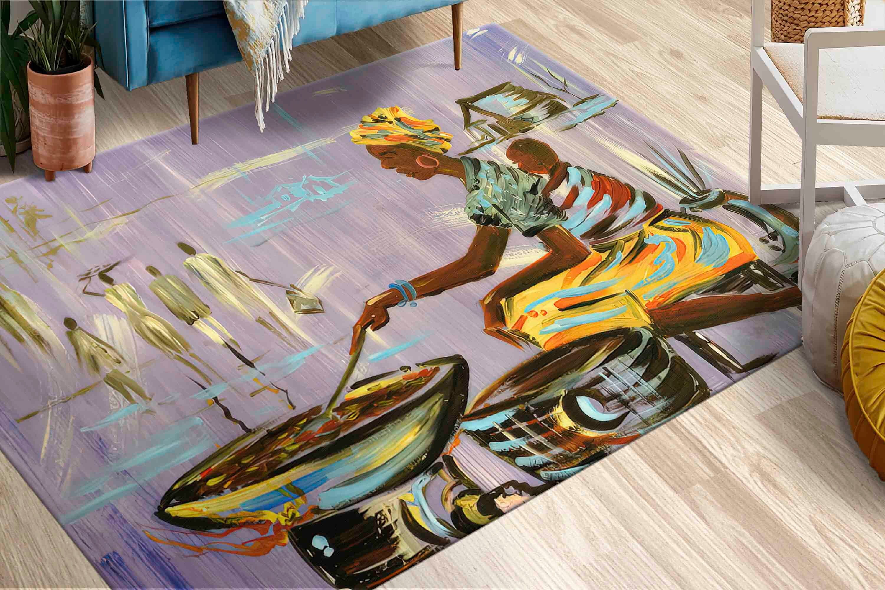 Stair Rug, Ethnic Rugs, African Woman Cooking Rugs, Abstract Rug ...